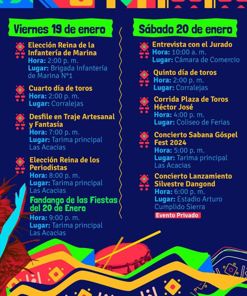 Programación Oficial Fiestas del 20 de enero 2024 en Sincelejo - Korraleja.co
